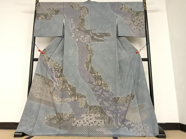 平和屋着物●小林文次郎　訪問着　菊唐草文　ロング丈　正絹　逸品　AAAU8208zg