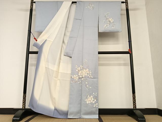 平和屋着物▽上質な紬 単衣 色紙花文 正絹 逸品 AAAW1424fy
