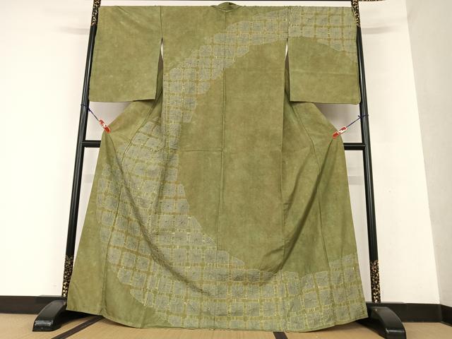 平和屋着物●本場染大島紬　訪問着　絞り　霞市松文　暈し染め　正絹　逸品　AAAU8229zg