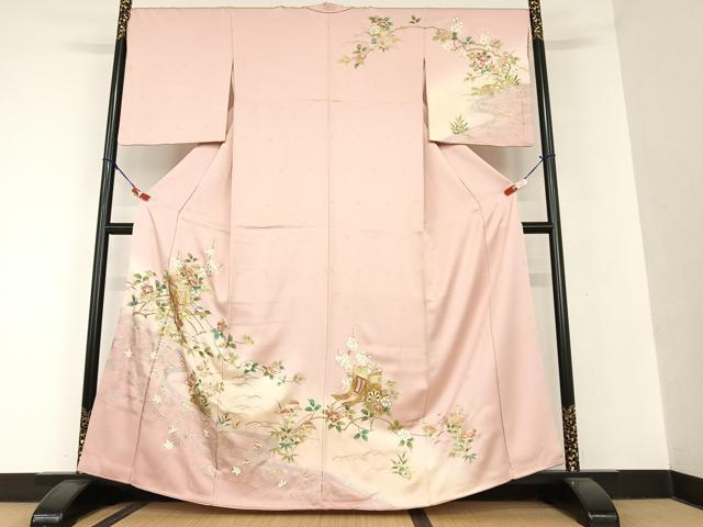 平和屋着物●訪問着　駒刺繍　流水御所車枝花文　暈し染め　金彩　正絹　逸品　AAAU8231zg