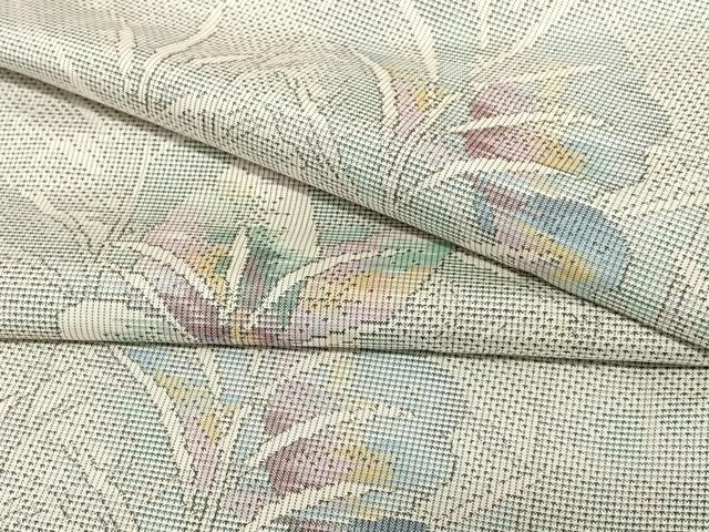 平和屋着物○本場大島紬 白大島 9マルキ 草花文 正絹 逸品 DAAV1519tw