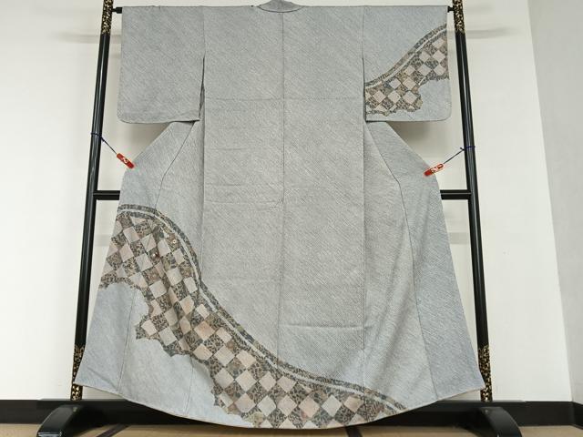 平和屋着物●訪問着　総絞り　刺繍　花鳥文　金彩　正絹　逸品　AAAU8269zg