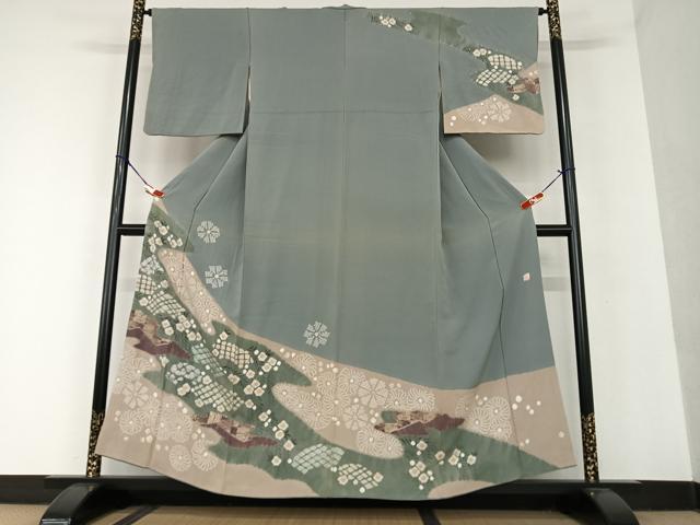 平和屋着物●十日町　名門　滝泰謹製　訪問着　絞り　舞花文　金彩　正絹　逸品　AAAU8291zg