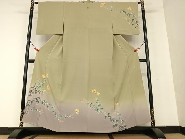 平和屋着物●本加賀友禅作家　窪田裕兆　訪問着　草花文　暈し染め　正絹　逸品　AAAU8297zg