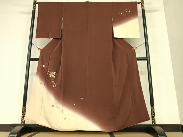 平和屋着物●訪問着　駒刺繍　花筏文　暈し染め　金彩　鬼しぼ縮緬　正絹　逸品　AAAU8300zg