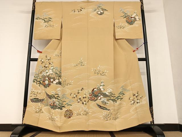 平和屋着物●訪問着　風景草花文　正絹　逸品　AAAU8303zg