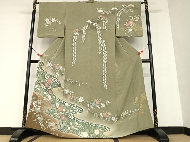 平和屋着物●訪問着　草花文　暈し染め　金彩　正絹　逸品　AAAU8306zg