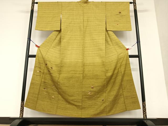 平和屋着物●訪問着　紬地　総刺繍　吹き寄せ文　正絹　逸品　AAAU8311zg