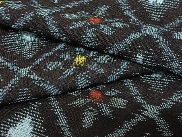 平和屋着物▽久留米絣　単衣　花菱文　綿　逸品　AAAU8325zg