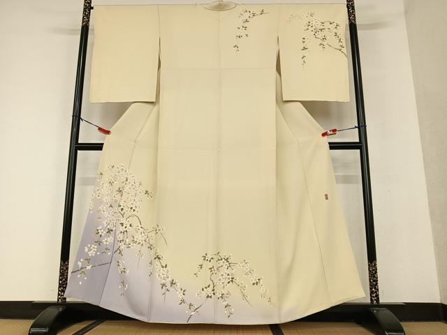 平和屋着物●十日町友禅　女流作家　遠田藤舟 　訪問着　枝桜　暈し染め　金彩　正絹　逸品　AAAU8378zg