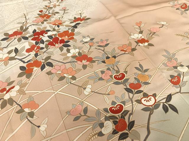 平和屋着物○訪問着 枝花文 暈し染め 金彩 三越扱い 正絹