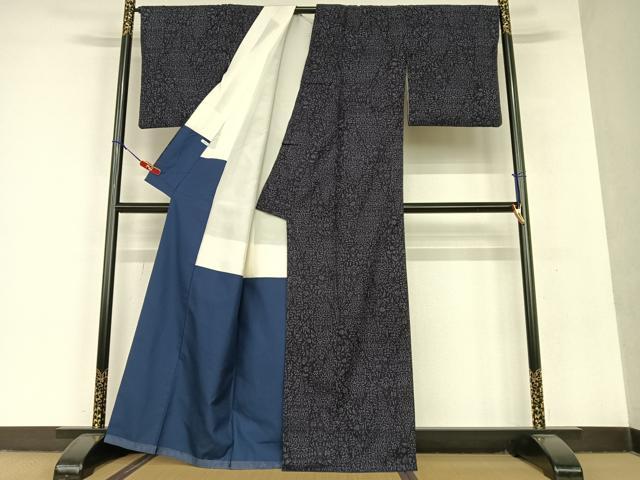 平和屋着物○結城紬 80亀甲 風景草花文 正絹 逸品 CAAT6913vf