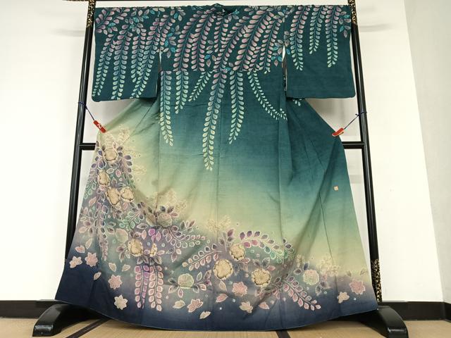 平和屋着物●訪問着　作家物　泰常　紬地　辻が花　暈し染め　正絹　逸品　AAAU8406zg