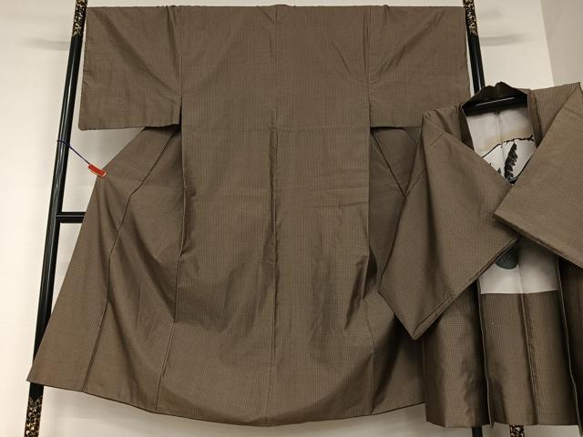 平和屋着物●男性　本場大島紬　アンサンブル　変わり格子　正絹　逸品　AAAU8414zg