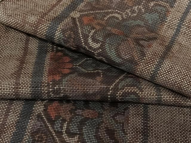 平和屋着物●本場大島紬　泥染め　9マルキ　草花間道　正絹　逸品　AAAU8435zg