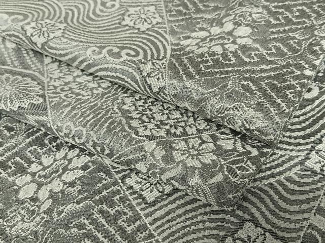 平和屋着物●天目織　お召　切嵌更紗花文　正絹　逸品　AAAU8465zg