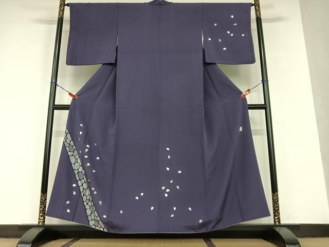 平和屋着物●染色作家　青野保夫　訪問着　舞桜　金銀彩　正絹　逸品　AAAU8474zg