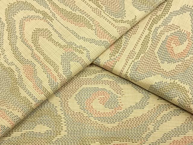 平和屋着物▽上質な紬　単衣　渦巻き文　正絹　逸品　AAAU8483fy