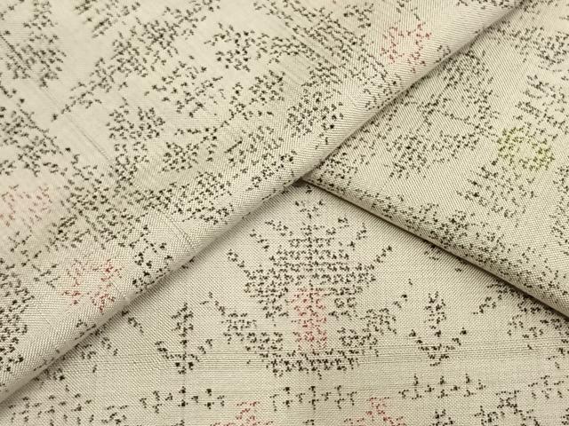 平和屋着物▽上質な紬　単衣　格子花文　正絹　逸品　AAAU8484fy