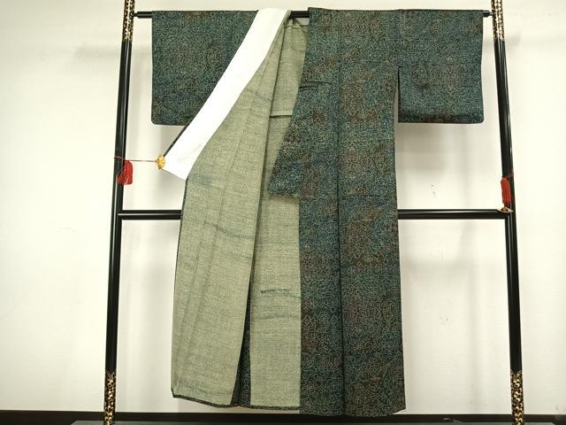 平和屋着物▽上質な小紋 単衣 草花文 正絹 逸品 AAAU8485fy