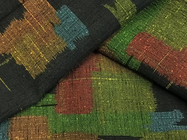 平和屋着物▽上質な紬 　単衣　縮織　色紙重ね文 　正絹　逸品　未使用　AAAU8520fy