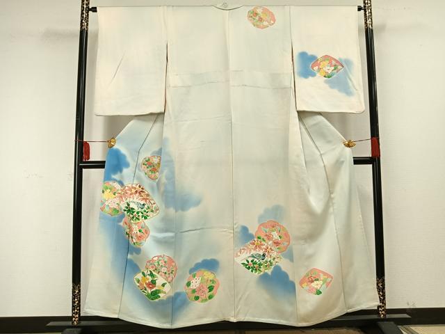 平和屋着物▽訪問着　単衣　花鳥文　金彩　正絹　逸品　AAAU8525fy