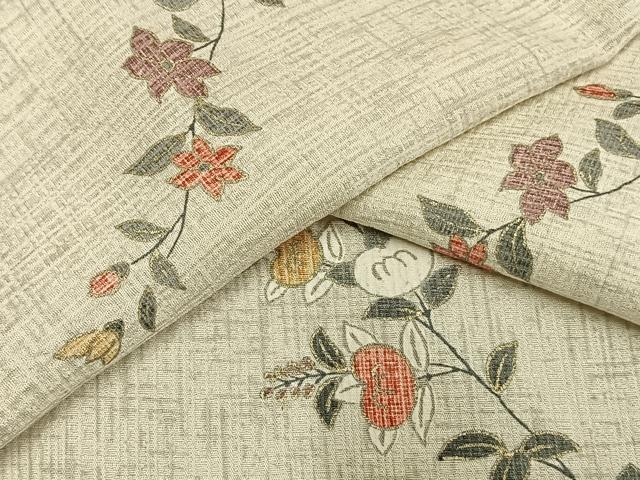 平和屋着物▽上質な小紋　単衣　草花文　正絹　逸品　AAAU8527fy