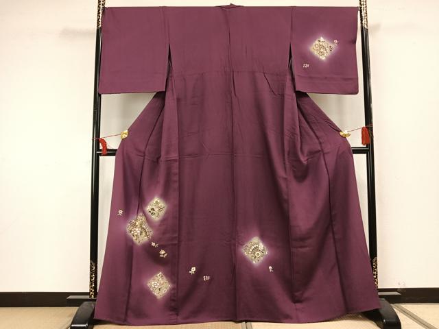 平和屋着物▽訪問着　単衣　刺繍　草花文　暈し染め　金糸　金彩　正絹　逸品　AAAU8531fy