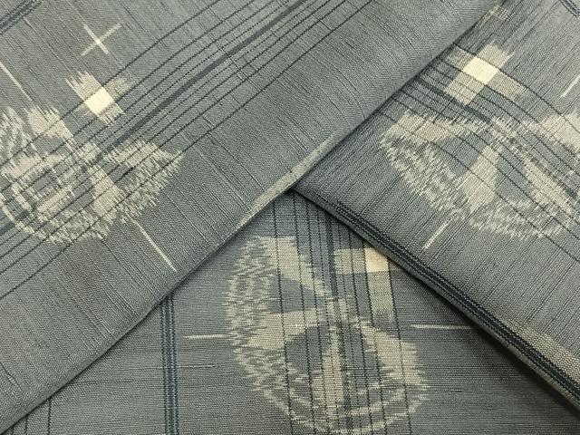 平和屋着物▽上質な紬 　単衣　源氏車文 　正絹　逸品　未使用　AAAU8533fy