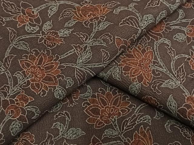 平和屋着物▽上質な小紋　単衣　草花文　正絹　逸品　AAAU8534fy