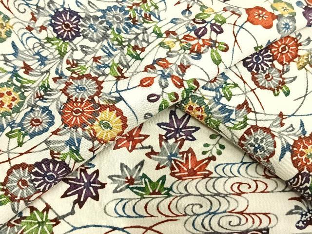 平和屋着物▽上質な小紋　単衣　型染め　草花文　正絹　逸品　AAAU8537fy