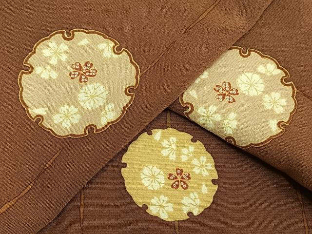 平和屋着物▽上質な小紋　単衣　雪輪花文　正絹　逸品　AAAU8538fy