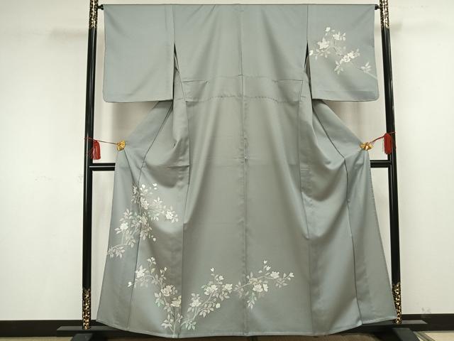 平和屋着物▽訪問着　単衣　枝花文　正絹　逸品　AAAU8546fy