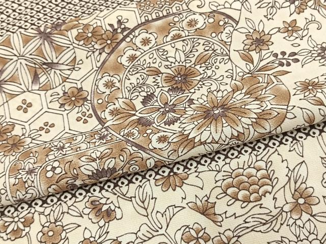 平和屋着物▽森英恵・HANAE MORI　小紋　単衣　横段草花文　やまと誂製　洗える着物　AAAU8557fy