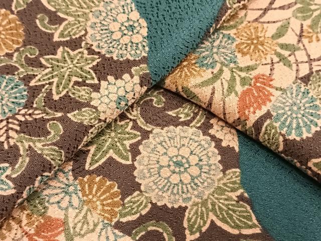 平和屋着物▽小紋　単衣　道長草花文　洗える着物　AAAU8568fy