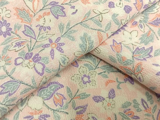 平和屋着物▽小紋　単衣　草花文　洗える着物　AAAU8570fy