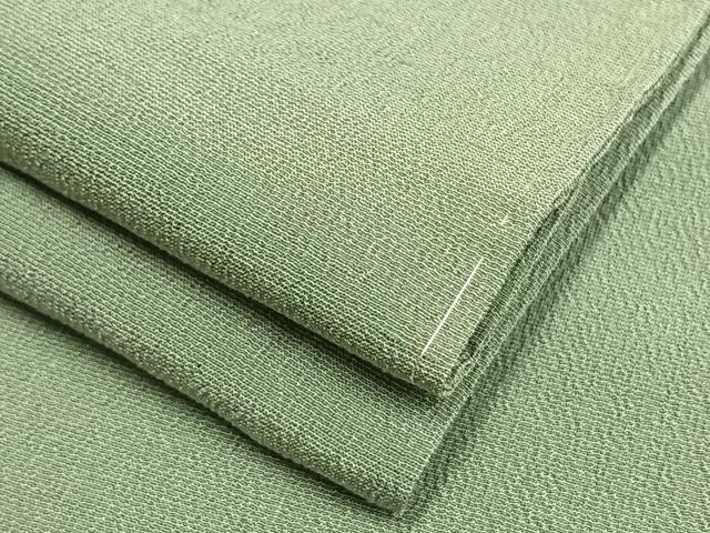 平和屋着物▽お召　単衣　山葵色　正絹　逸品　未使用　AAAU8571fy