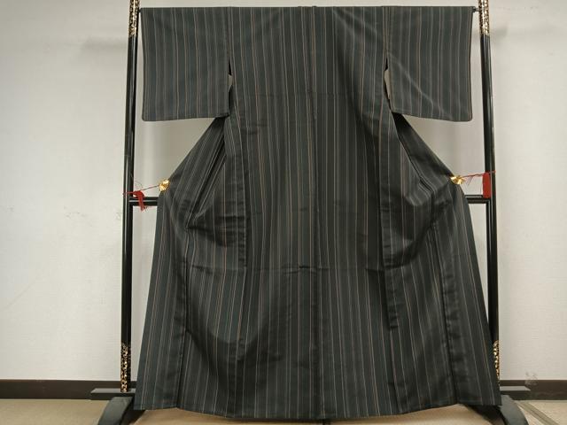 平和屋着物▽小紋 単衣 縞 洗える着物 AAAU8576fy 小紋