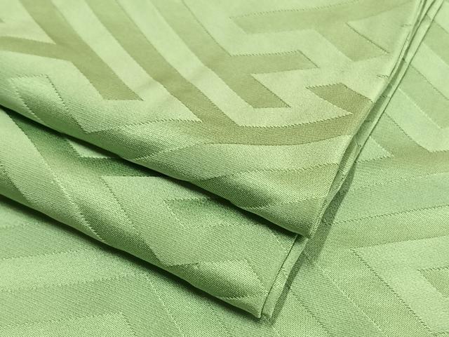 平和屋着物▽上質な小紋　単衣　紗綾形地紋　薄萌葱色　正絹　逸品　AAAU8588fy