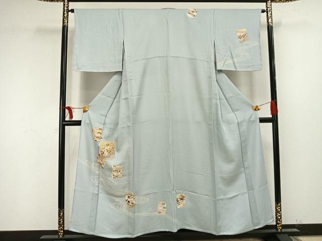 平和屋着物▽訪問着　単衣　駒刺繍　流水色紙草花文　金彩　正絹　逸品　未使用　AAAU8595fy