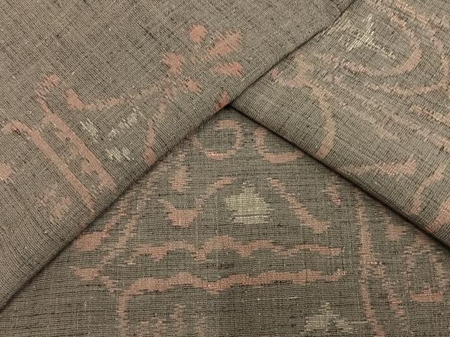 平和屋着物▽結城ちぢみ　単衣　オリエント花文　正絹　逸品　AAAU8603fy