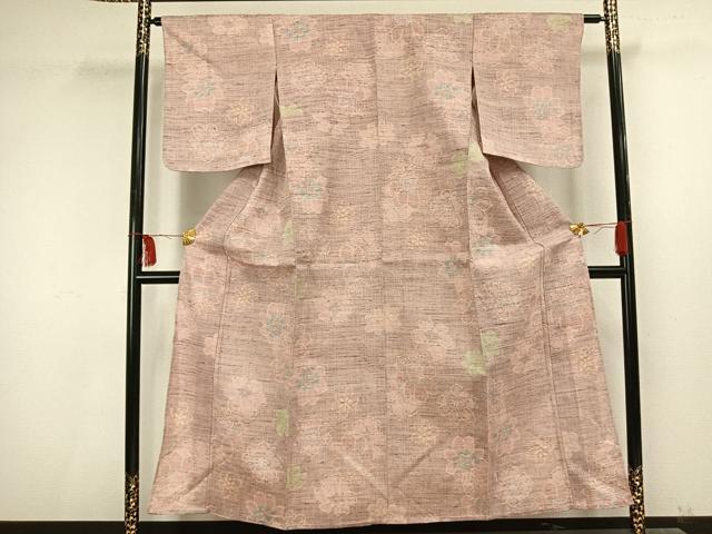 平和屋着物▽結城紬 単衣 草花文 正絹 逸品 AAAW1523fy