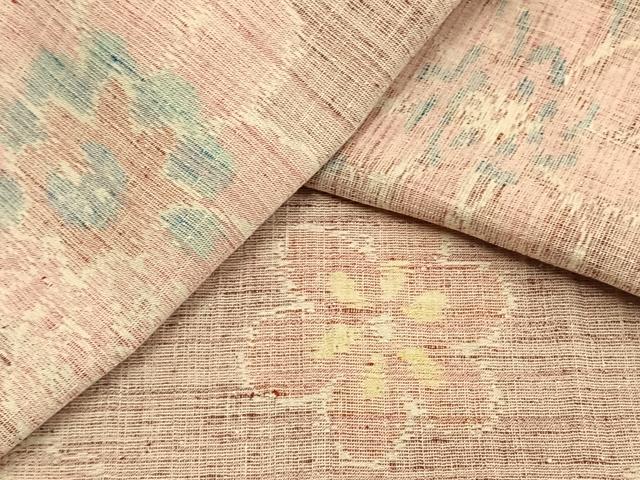 平和屋着物▽結城ちぢみ　単衣　舞花文　正絹　逸品　AAAU8613fy