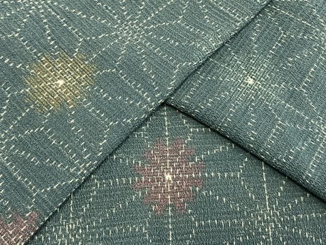 平和屋着物▽お召　単衣　麻の葉文様　正絹　逸品　AAAU8615fy