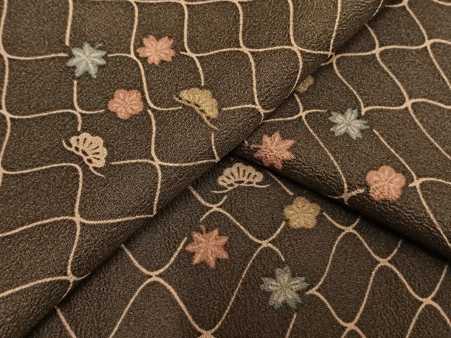 平和屋着物▽小紋　単衣　舞花文　洗える着物　AAAU8632fy