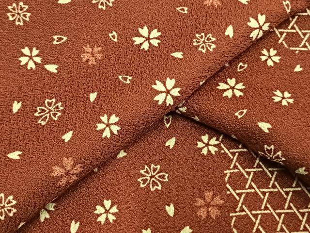 平和屋着物▽小紋　単衣　舞桜文　洗える着物　AAAU8652fy