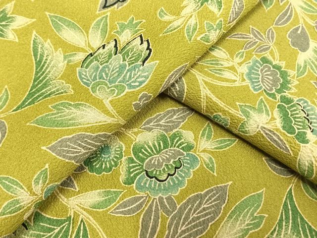 平和屋着物▽小紋　単衣　更紗花文　洗える着物　AAAU8662fy