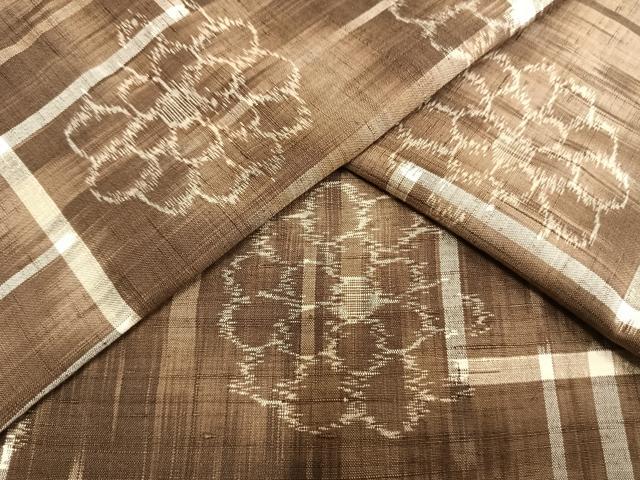 平和屋着物▽上質な紬　単衣　花尽くし　正絹　逸品　AAAU8673fy