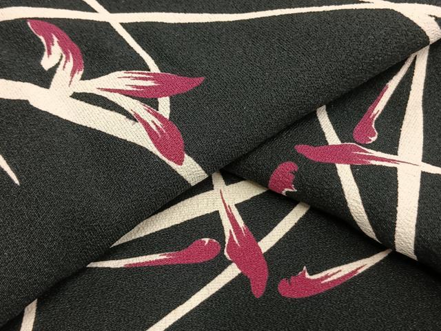 平和屋着物▽上質な小紋　単衣　草花文　黒地　正絹　逸品　AAAU8678fy