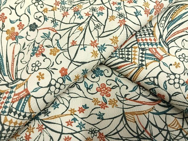 平和屋着物▽小紋　単衣　型染め　唐草花文　洗える着物　AAAU8684fy